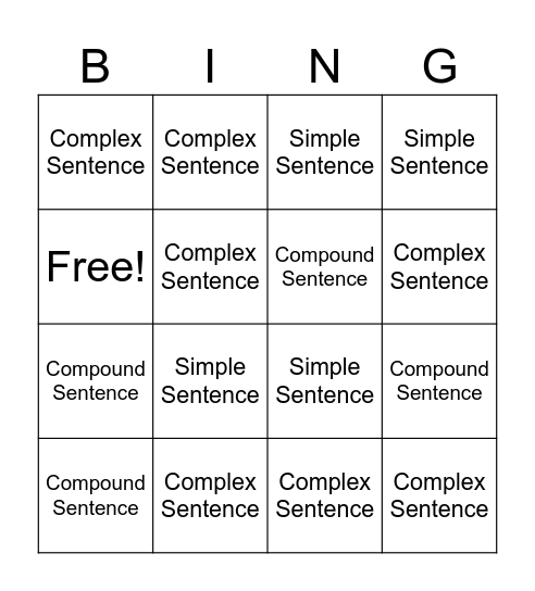Sentence Type Bingo Card