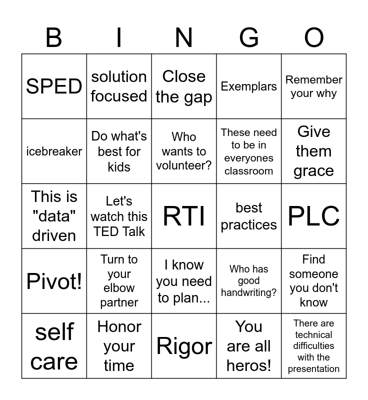 Professional Development Bingo Card