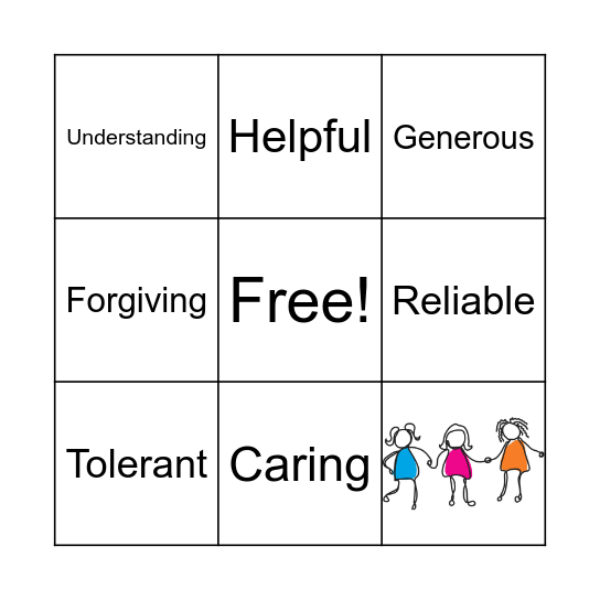 Friendship Words Bingo Card