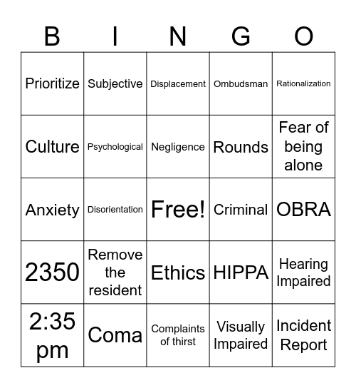 Untitled Bingo Card