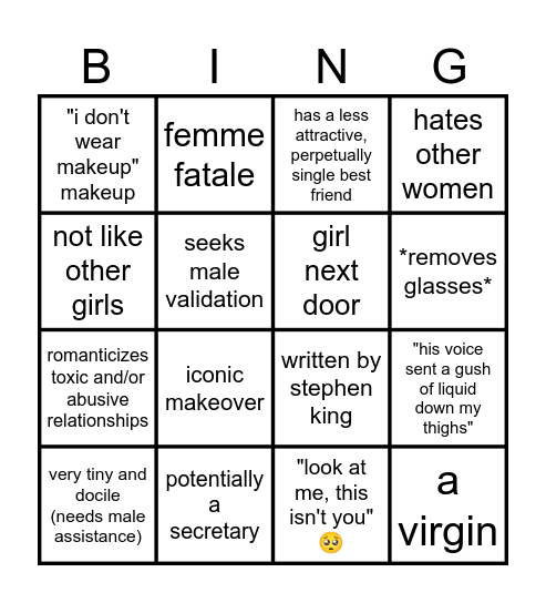 Female Characters Written by Men Bingo Card