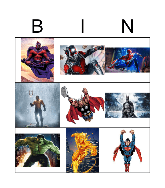 SUPER HEROES Bingo Card