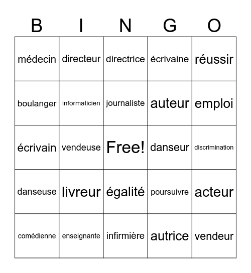 Les métiers Bingo Card