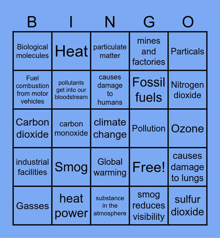 Air Pollution Bingo Card