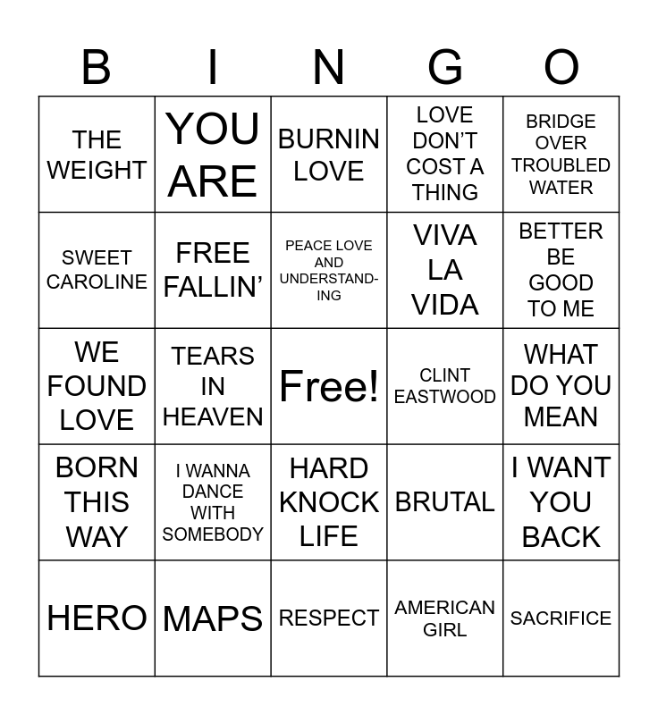 Seyfarth Music Trivia Bingo Game 2 Bingo Card