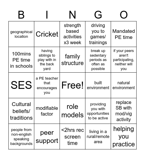 Revision Bingo Card
