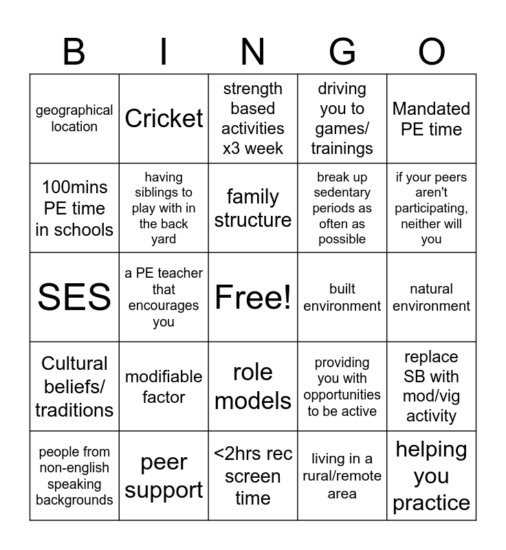 Revision Bingo Card