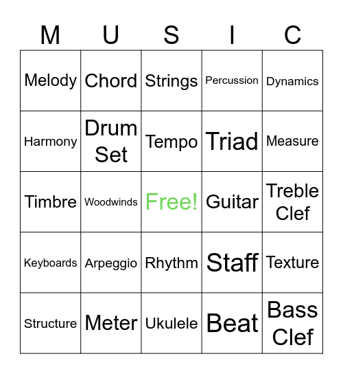 Elements of Music Bingo Card