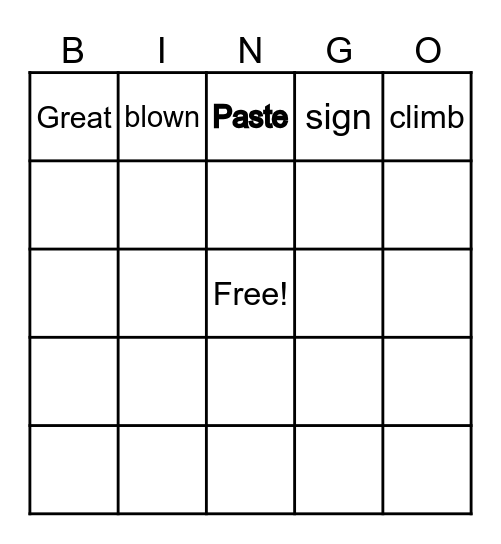 spelling Bingo Card