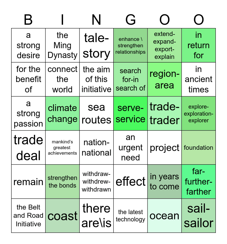 选必4 U3 Bingo Card