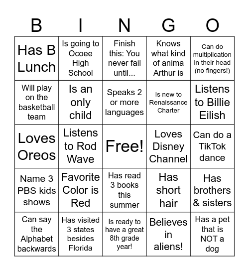 8th Grade ELA Bingo Card