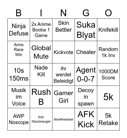 CS Casual Bingo Card