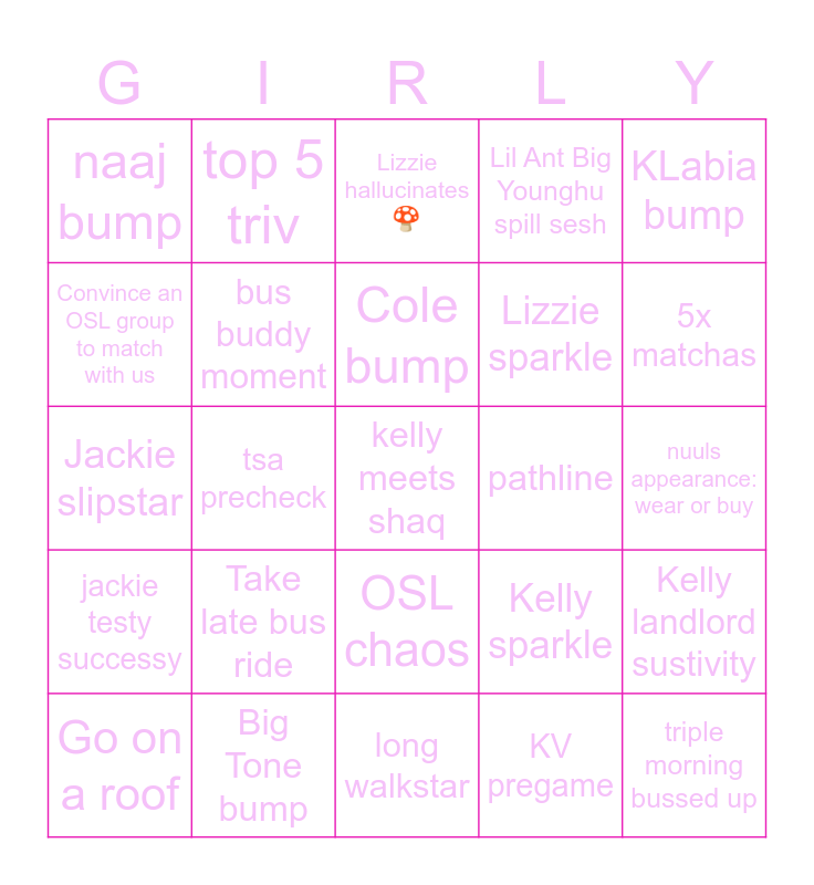 Core Chaos Bingo Card