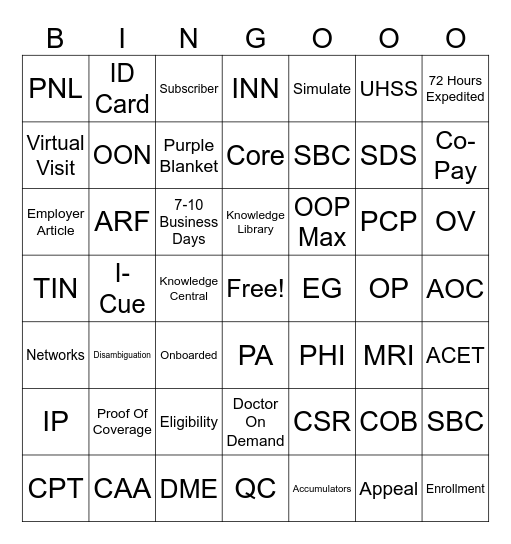 Blanket Bingo Card