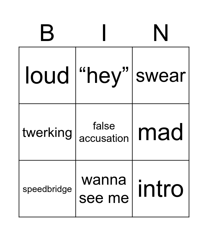 “Hey s***tass, wanna see me speedbridge?” Bingo Card