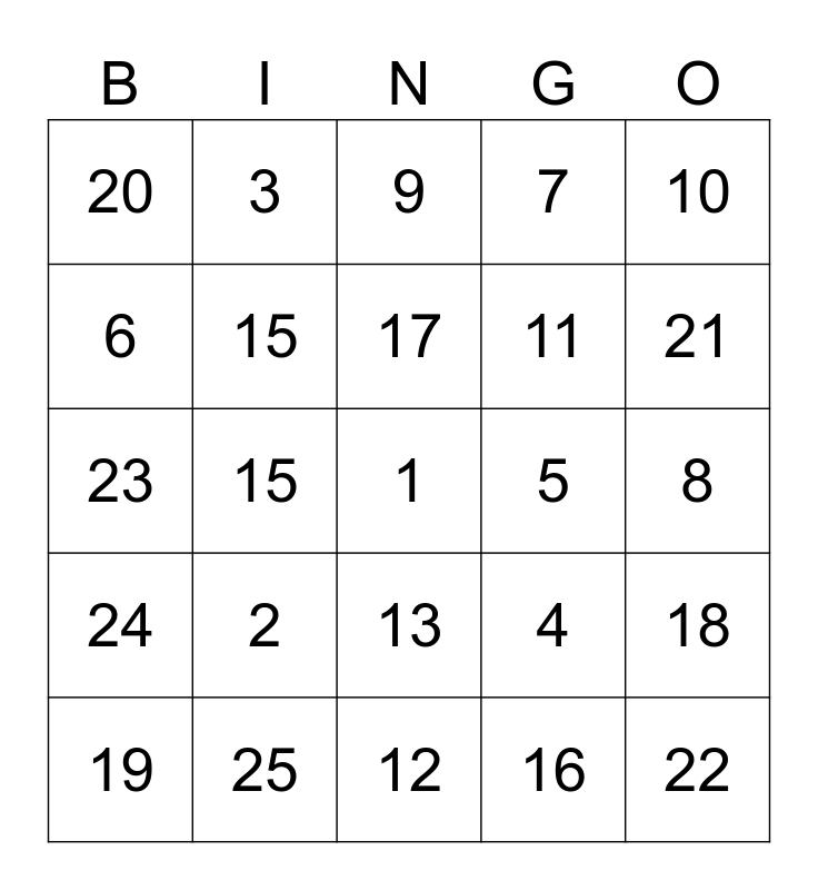INTERMEDIATE EXAM Bingo Card