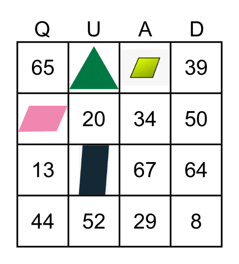 QUADS & THEIR PROPERTIES Bingo Card
