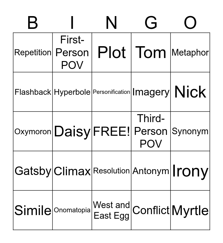 Literary Devices BINGO Card