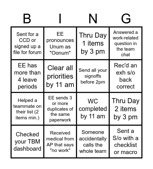 Untitled Bingo Card