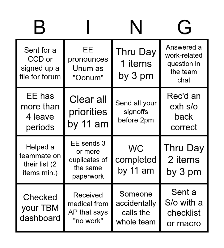 Untitled Bingo Card