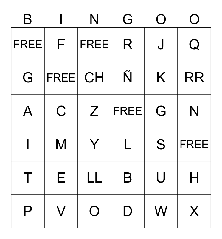 el alfabeto Bingo Card