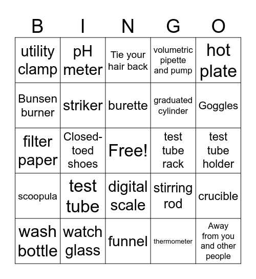 Lab Equipment & Lab Safety Bingo Card