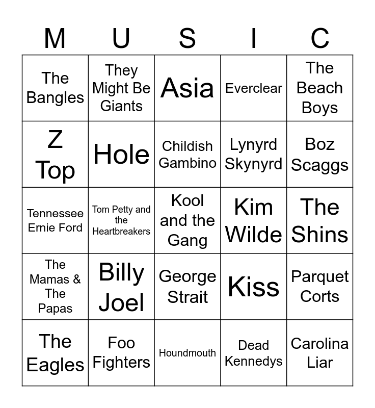 Music Bingo #77 Bingo Card
