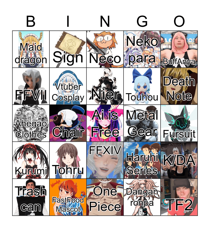Anime Matsuri ‘23 (discord @hdru) Bingo Card