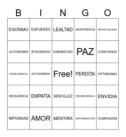 BINGO DE PALABRAS Bingo Card