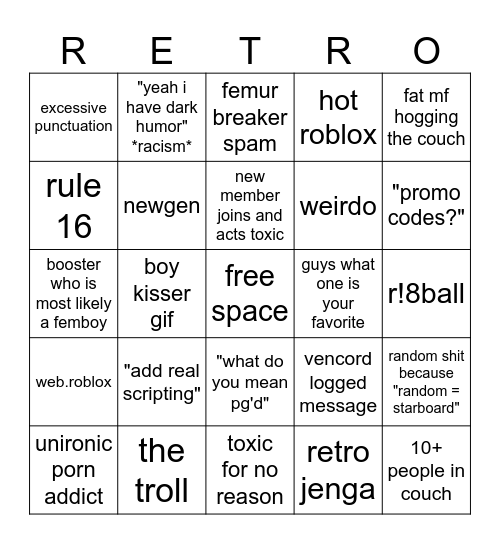 retro dev bingo Card