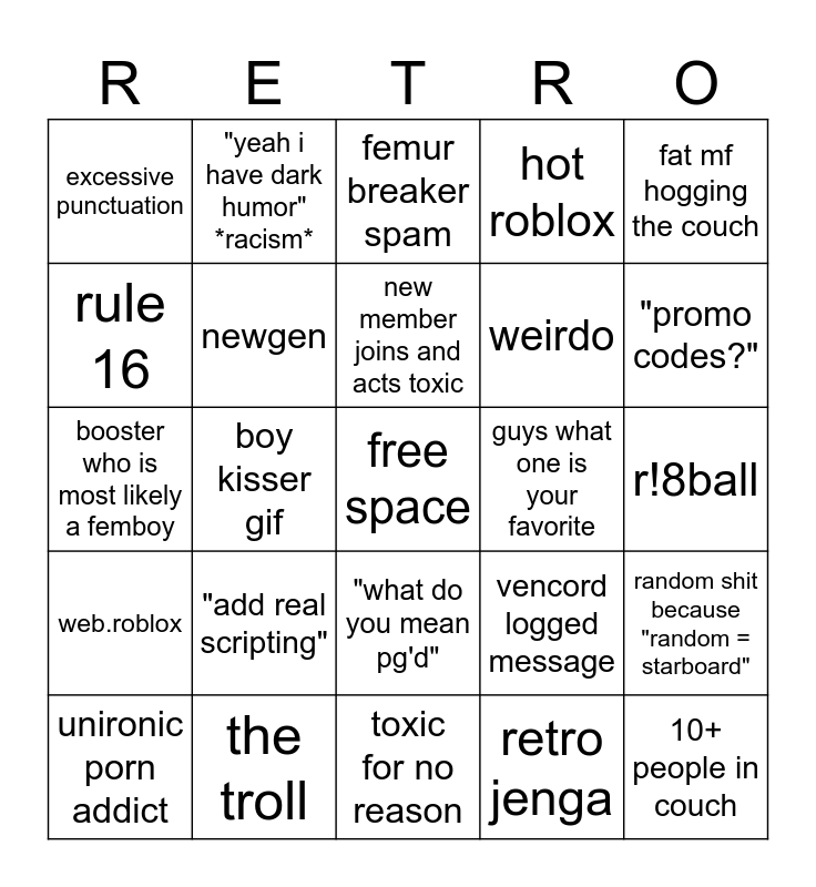 retro dev bingo Card