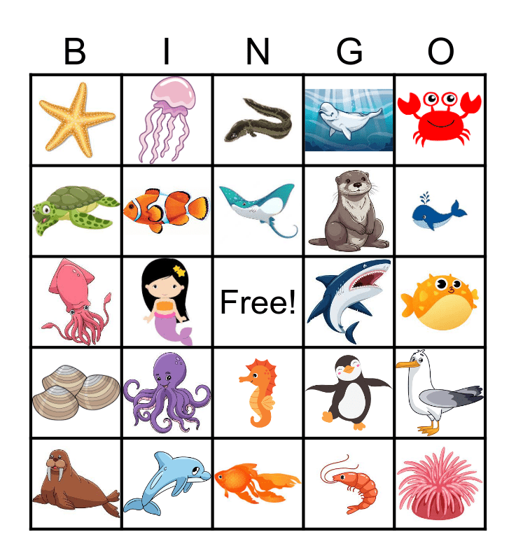 Sea Animals Bingo Card