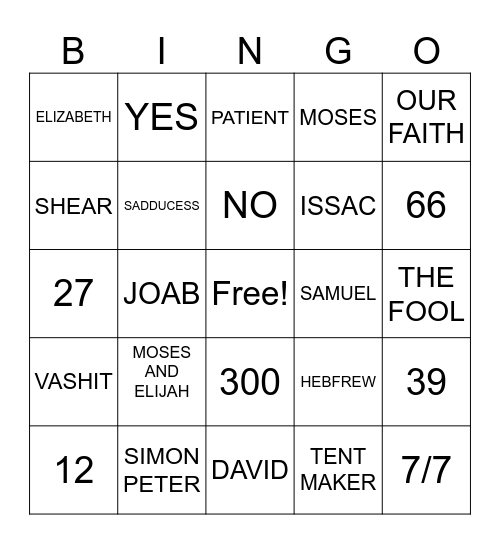 BIBLE Bingo Card