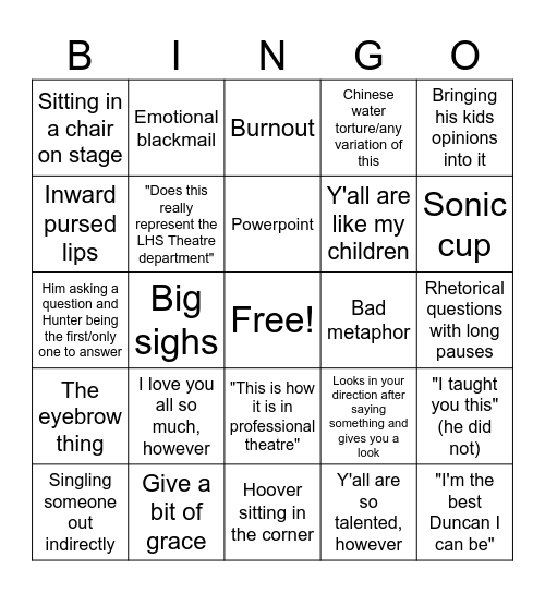DUNCAN SPEECH Bingo Card