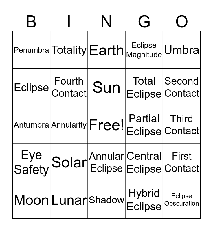 Eclipse Bingo Card
