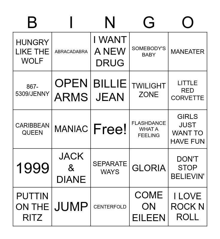 LEGENDS 82-84 Bingo Card