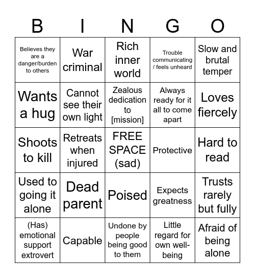 Liam sadgirl bingo Card