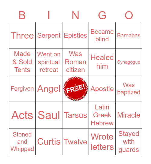 Apostle Paul's Life Bingo Card