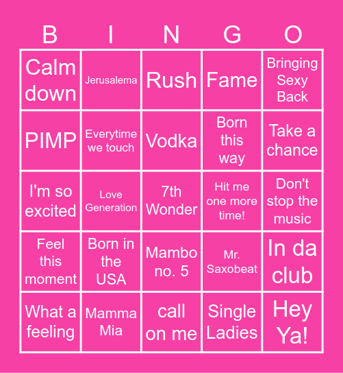 Mariah's Hens Party Bingo Card