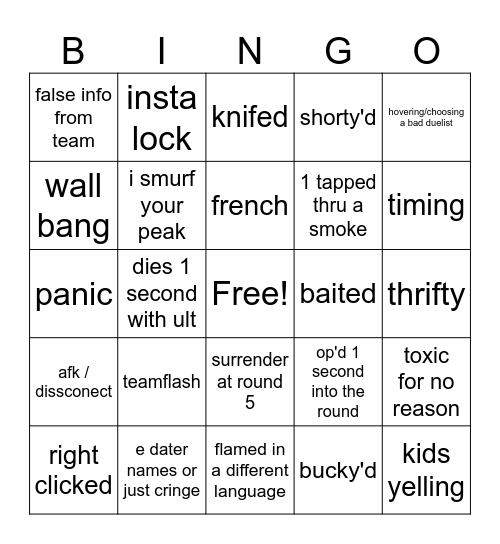 Untitled Bingo Card