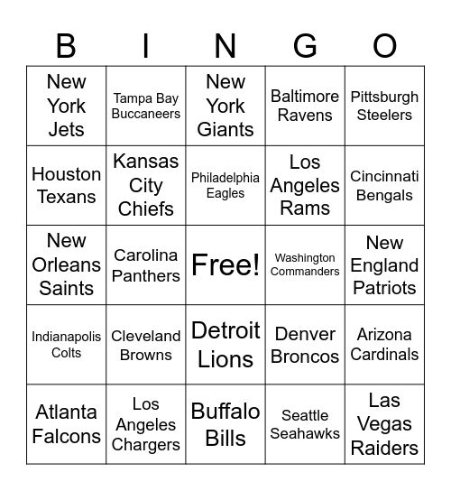 NFL Bingo Card