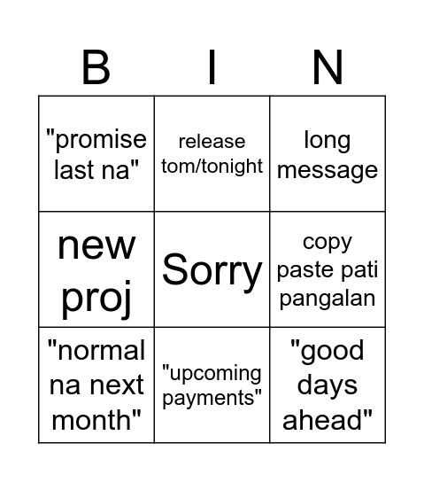 sweldo bingo Card