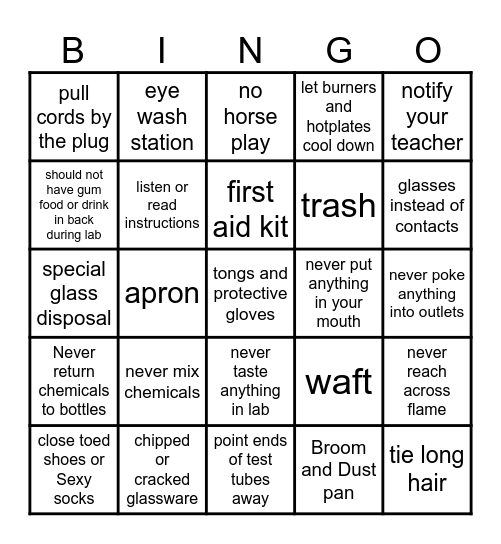 Lab Safety Bingo at Michael Stover blog