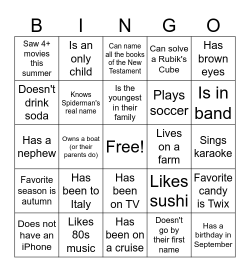 Andersen s Getting To Know You Bingo Card