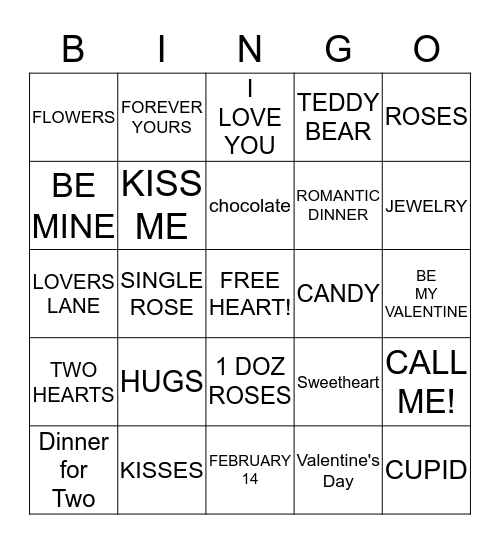 VALENTINE'S DAY BINGO Card