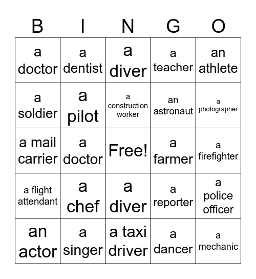 English Bingo Card