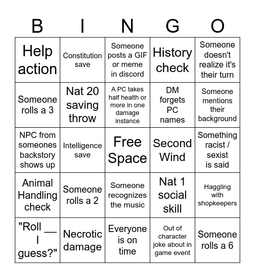 DND BINGO Card