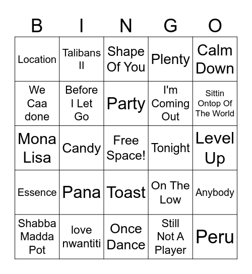 Bingo & Beats Bingo Card