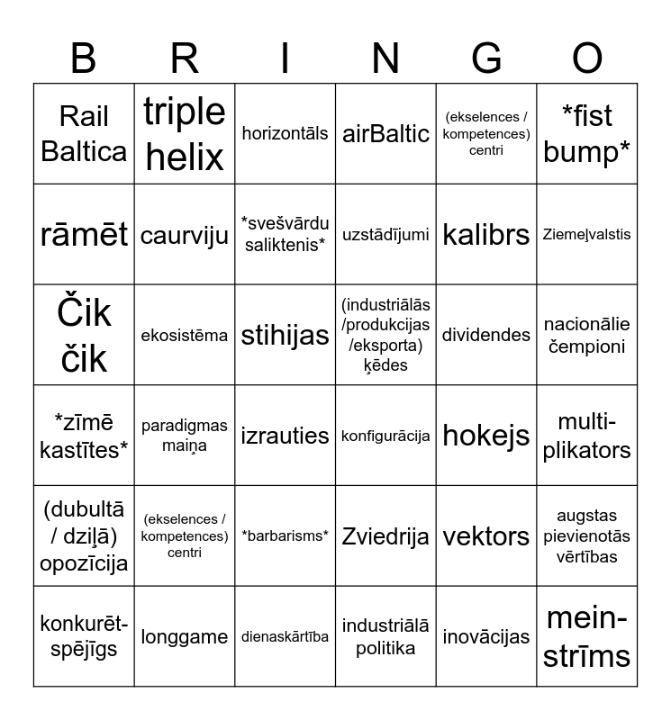 BRINGO Bingo Card