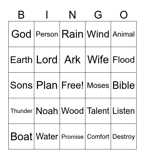 Noah's Ark Bingo Card